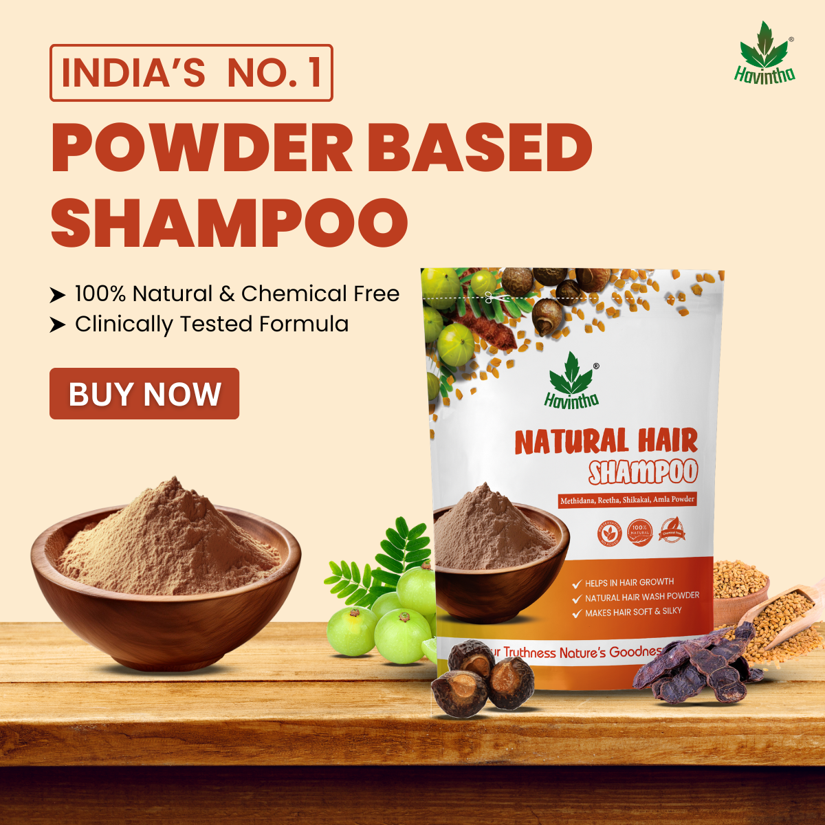 Havintha Natural Indigo Powder (200g) & Henna Powder (200g) Combo for